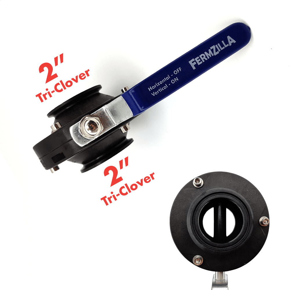 FermZilla Tri-Conical - 2 Inch x 2 Inch Tri-Clover Butterfly Valve