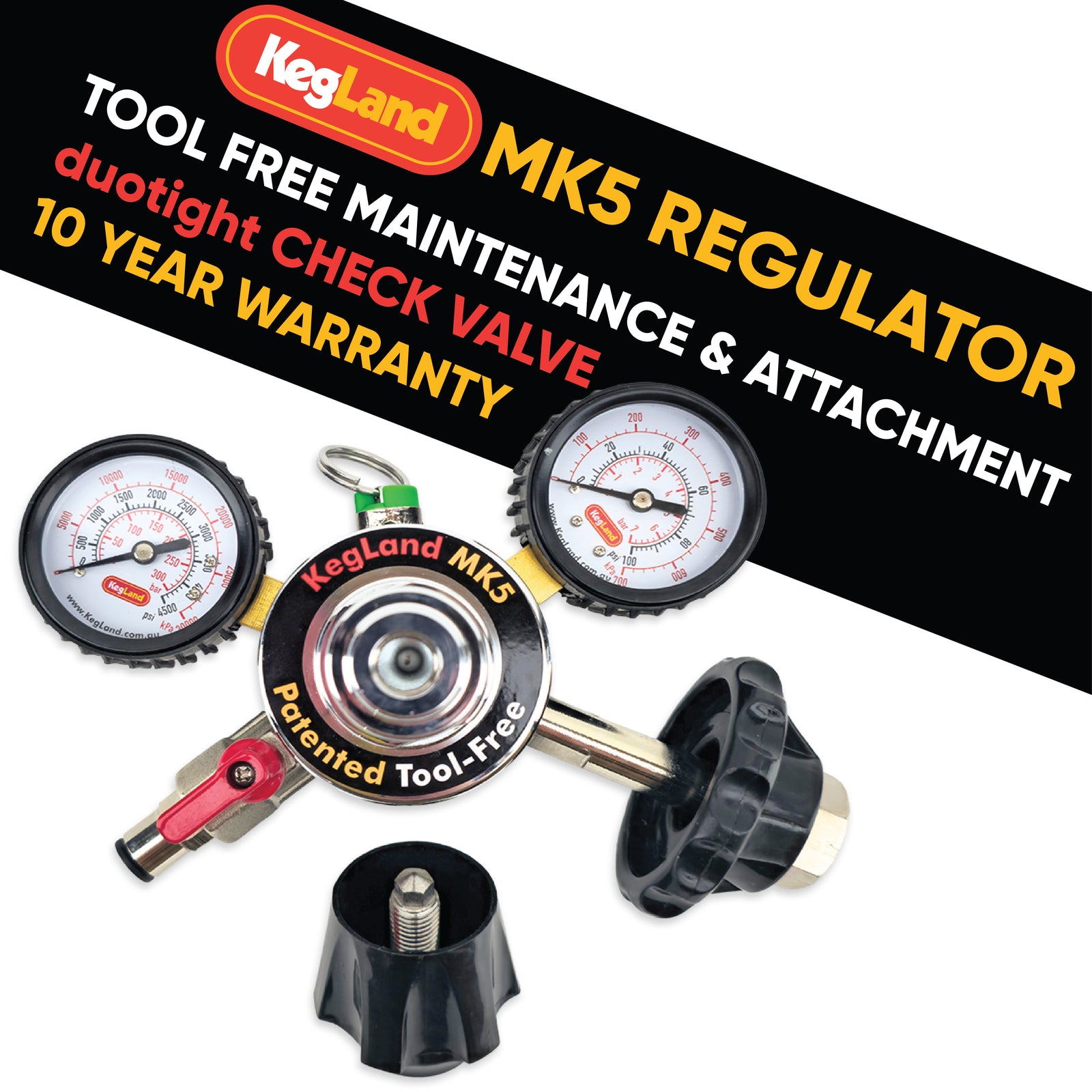 KegLand MK5 CO2 Regulator | Tool Free | Dual Gauge | Type 30